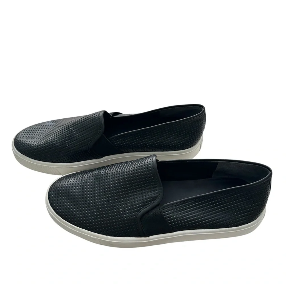 Vince | Shoes | Vince Blair 5 Perforated Black Leather Slip On Sneakers ...